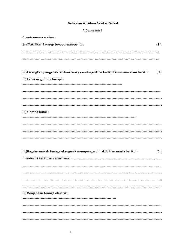 (40 Markah) Jawab Semua Soalan .: Bahagian A: Alam Sekitar Fizikal | PDF