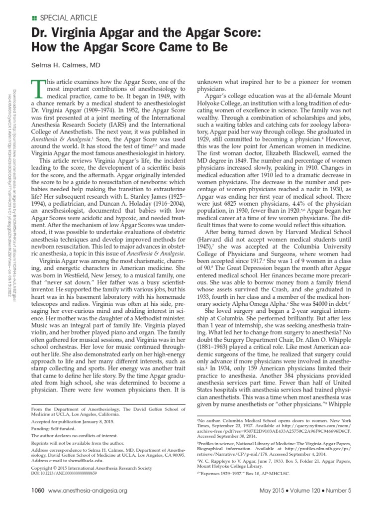 DR Virginia Apgar and The Apgar Score How The.23 | PDF