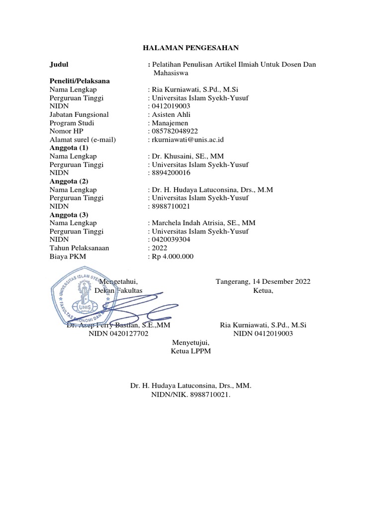 HALAMAN PENGESAHAN Laporan PKM | PDF