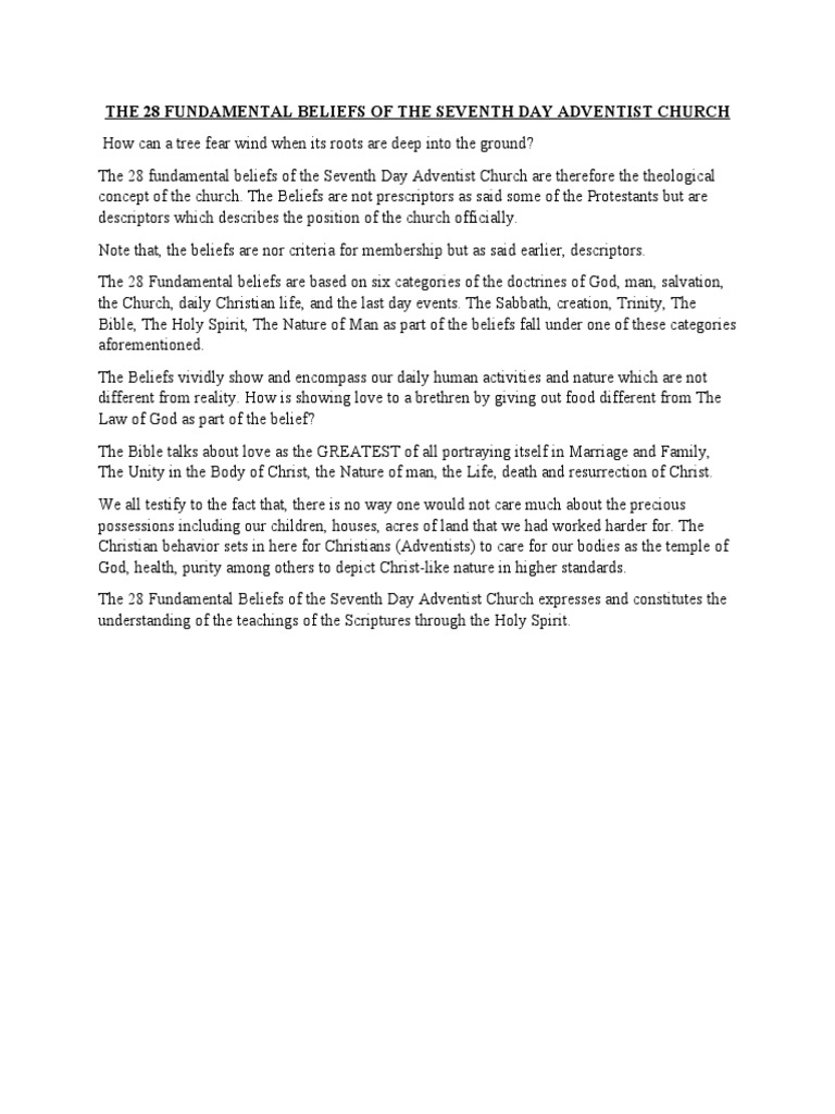 The 28 FUNDAMENTAL BELIEFS WRITE UP | PDF