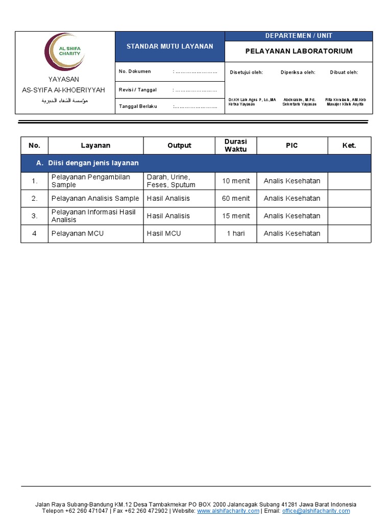 Standar Mutu Layanan LAB | PDF