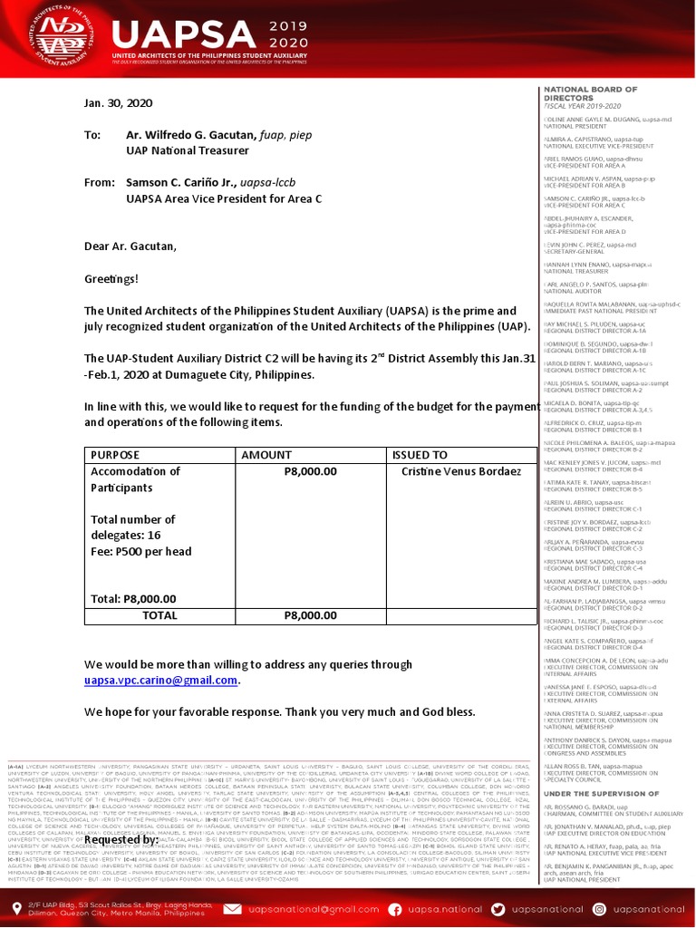 UAPSA District C2 Assembly Funding Request | PDF