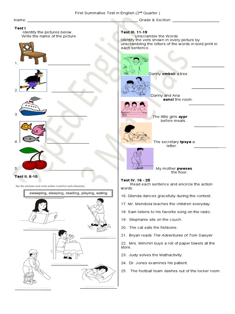 Grade 2 English 1st Summative Test | PDF | Linguistics
