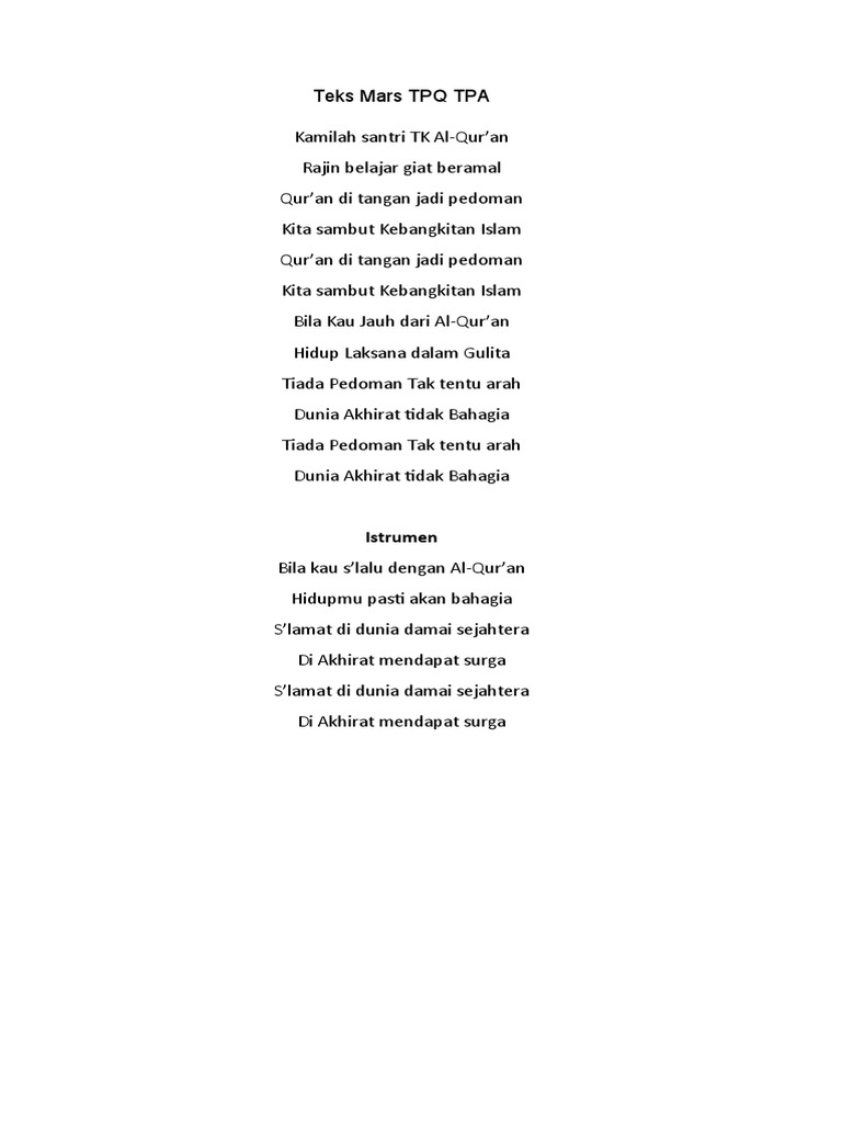 Lirik Mars TPQ | PDF