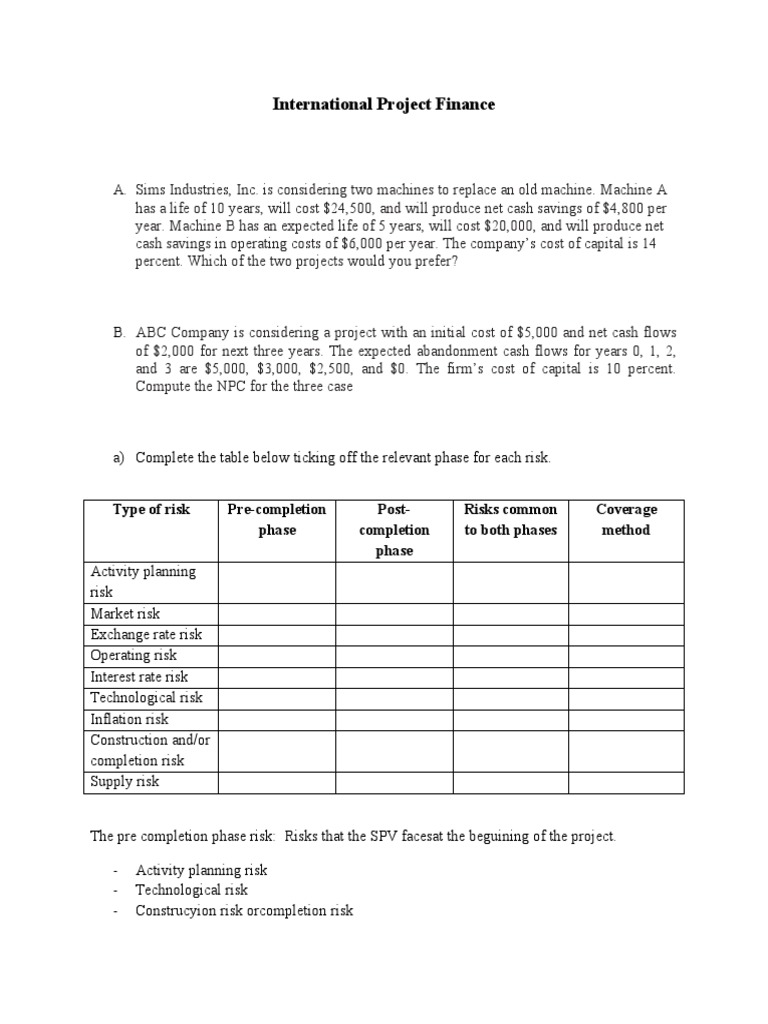 Project Finance Risk Analysis | PDF
