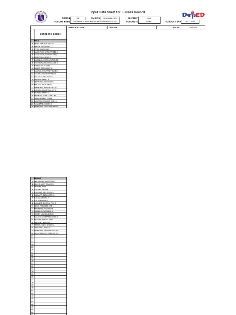 E-Class Record (English) Grade 6 2022-2023 | PDF