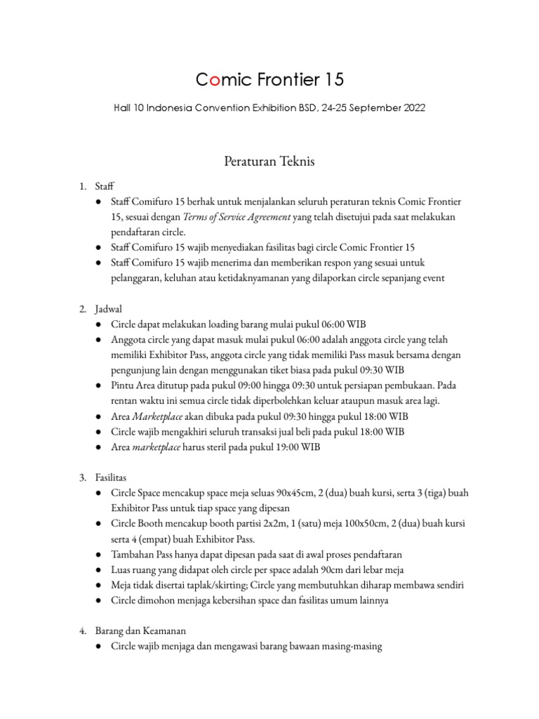 Comic Frontier 15 Circle Technical Rules IDEN | PDF
