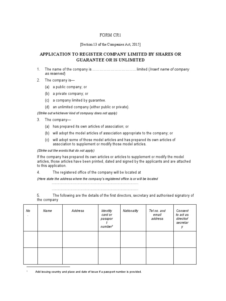 Application To Register Company Limited by Shares or Guarantee or Is ...
