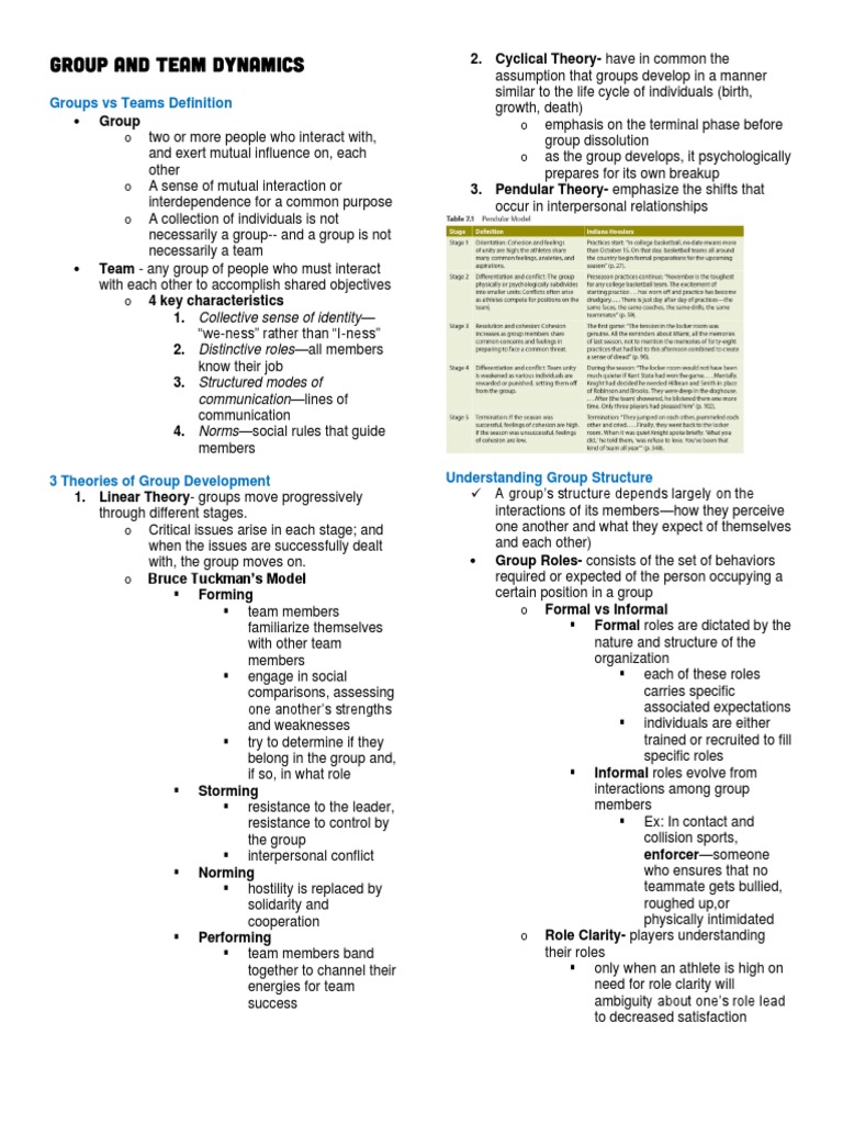 Group and Team Dynamics and Group Cohesion Handout | PDF