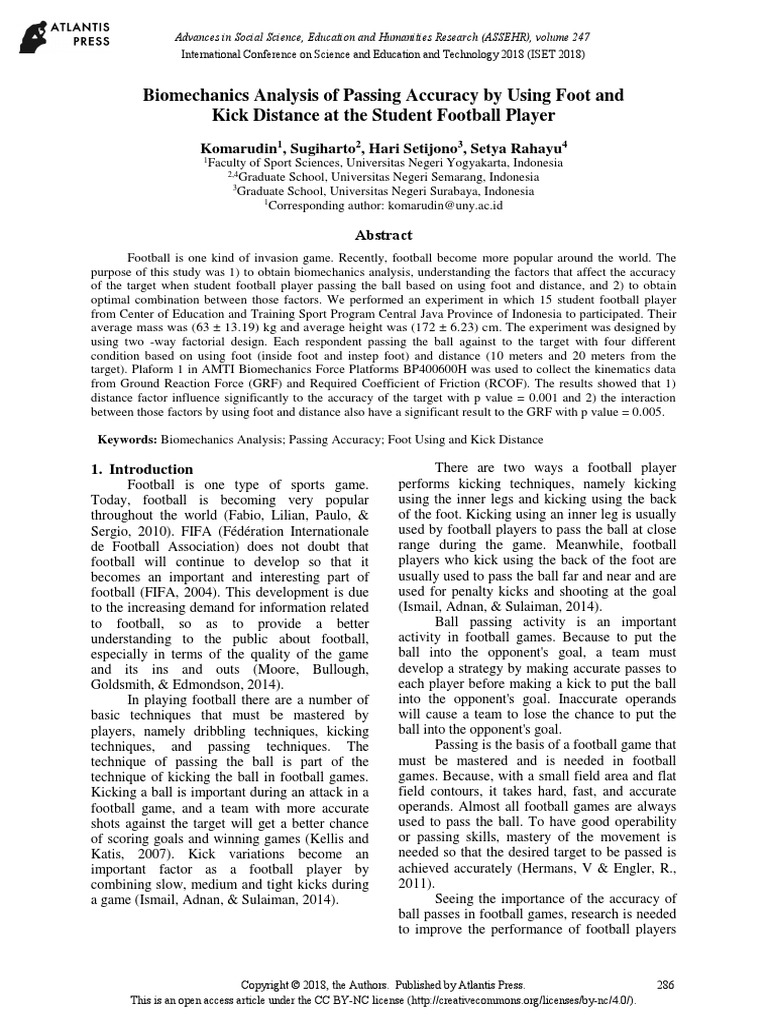 Biomechanics Analysis of Passing Accuracy by Using Foot and Kick ...