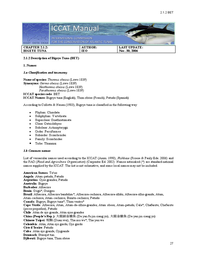 ICCAT Manual BET | PDF | Tuna | Fish