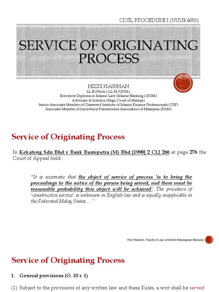 Service of Originating Process in Law | PDF | Service Of Process | Writ