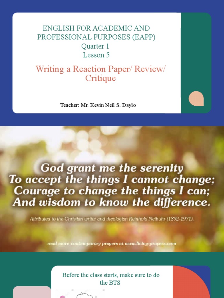 EAPP Quarter1 Lesson 5 Writing A Reaction Paper Review Critique | PDF ...