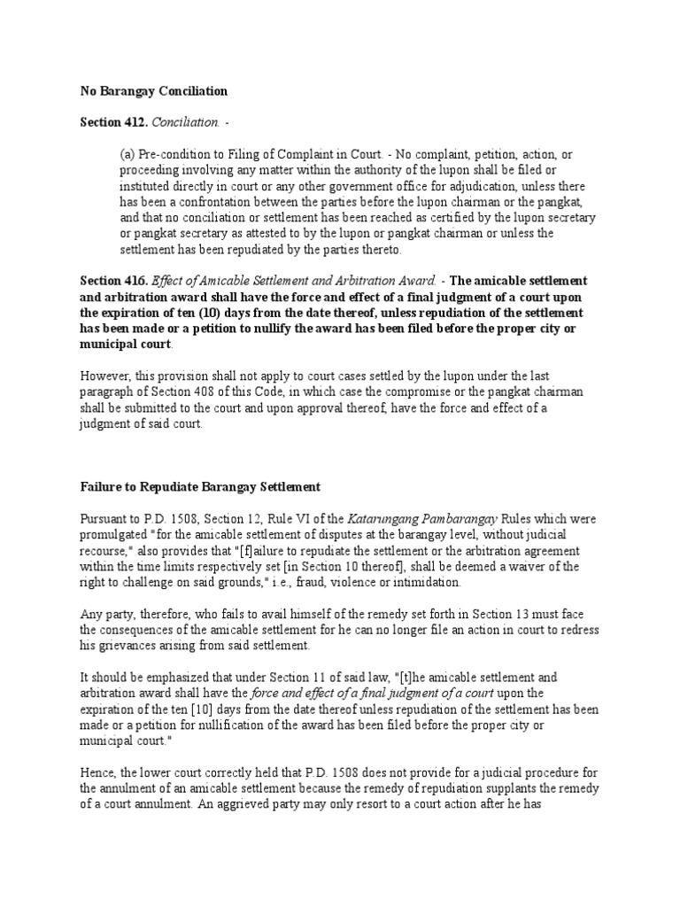 No Barangay Conciliation Jurisprudence | PDF | Arbitration | Complaint