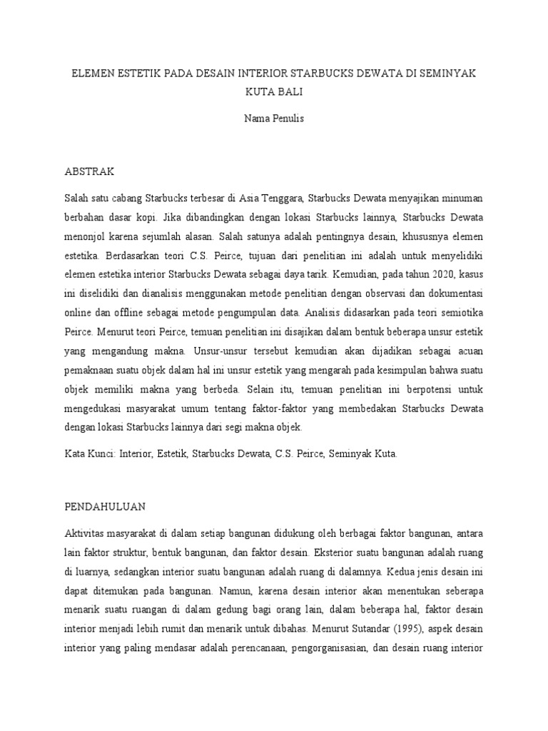 Elemen Estetik Pada Desain Interior Starbucks Dewata Di Seminyak Kuta ...