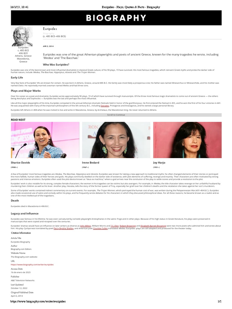 Euripides - Plays, Quotes & Facts - Biography | PDF | Euripides | Tragedy