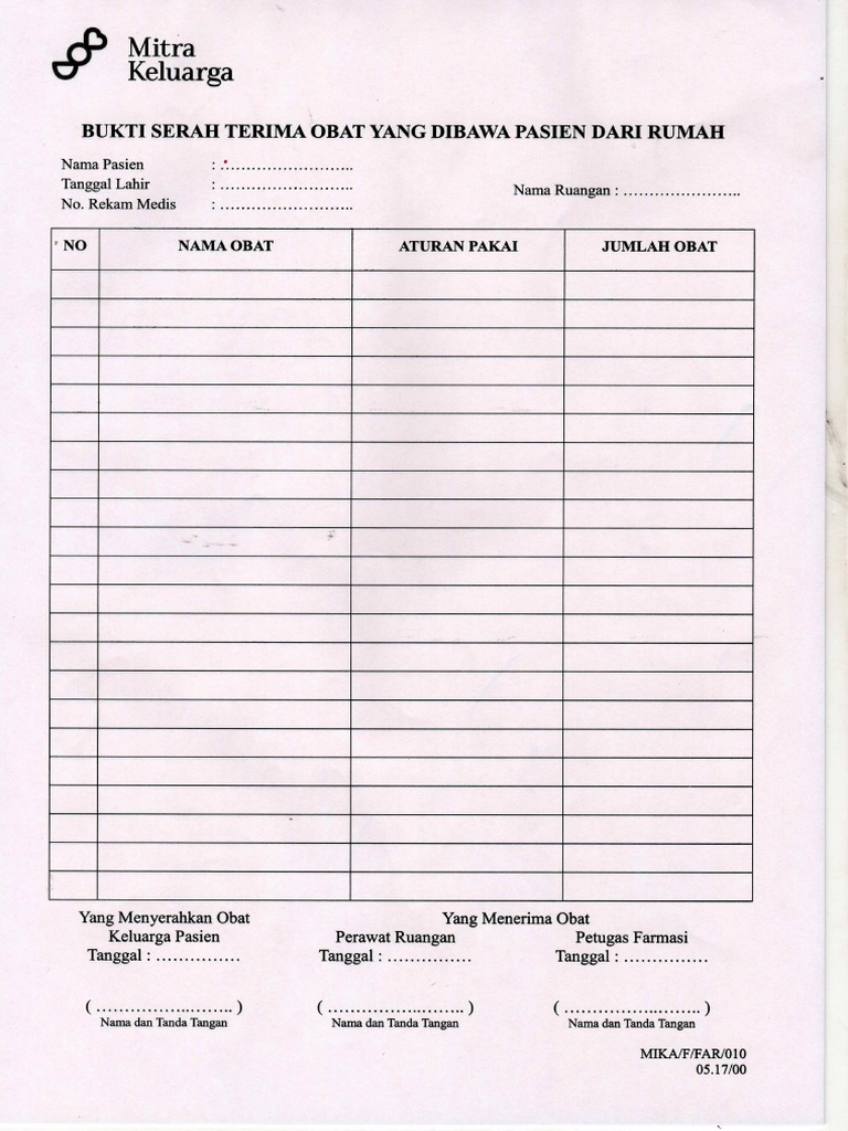 Form Penyerahan Obat Pasien | PDF