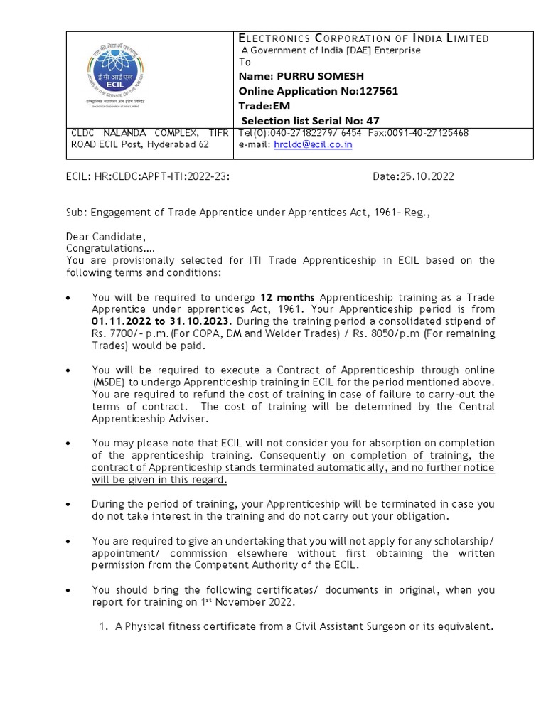 Em47-Purru Somesh Offer Letter | PDF | Apprenticeship | Justice Em47-Purru Somesh Offer Letter | PDF | Apprenticeship | Justice