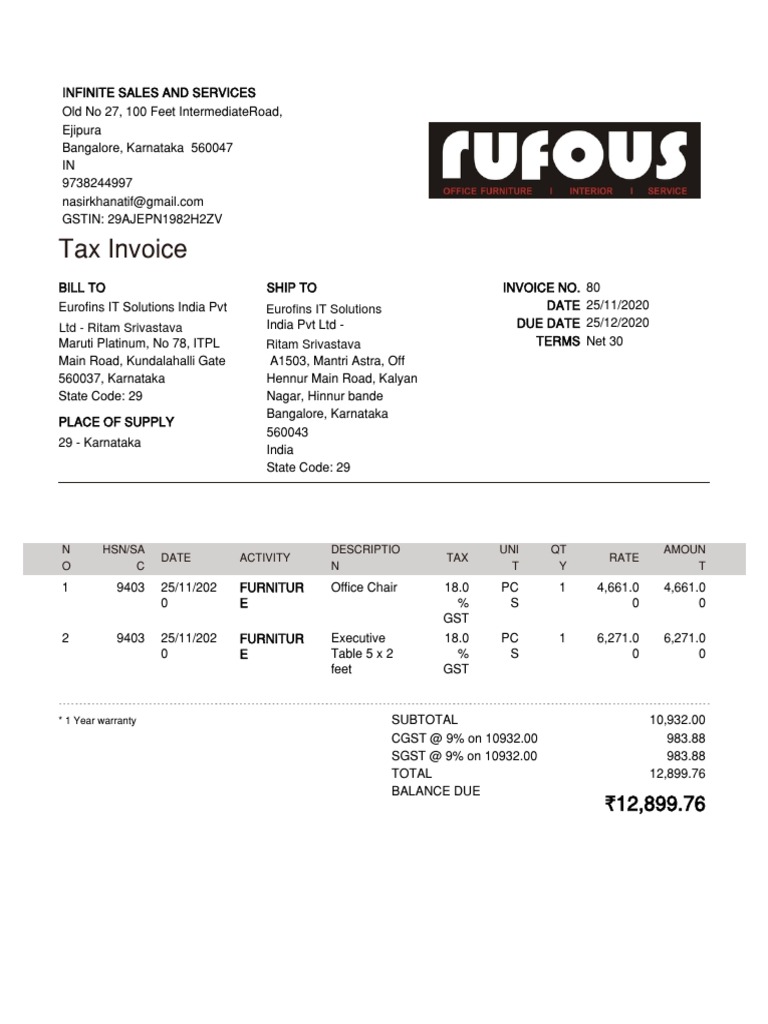 Furniture Bill | PDF