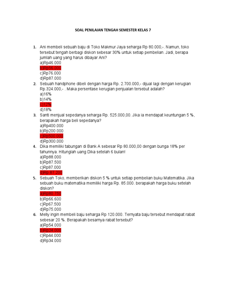 Soal Pts MTK Kelas 7 Anisa Cecil | PDF