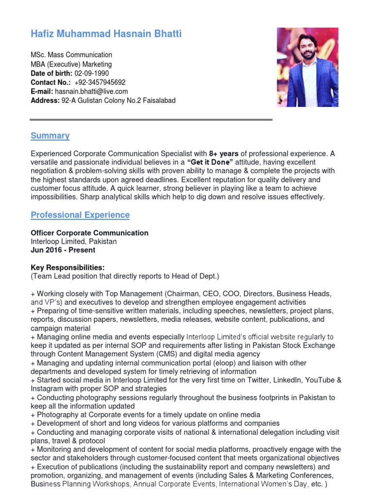 CV Muhammad Hasnain Bhatti | PDF | Social Media | Popular Culture ...