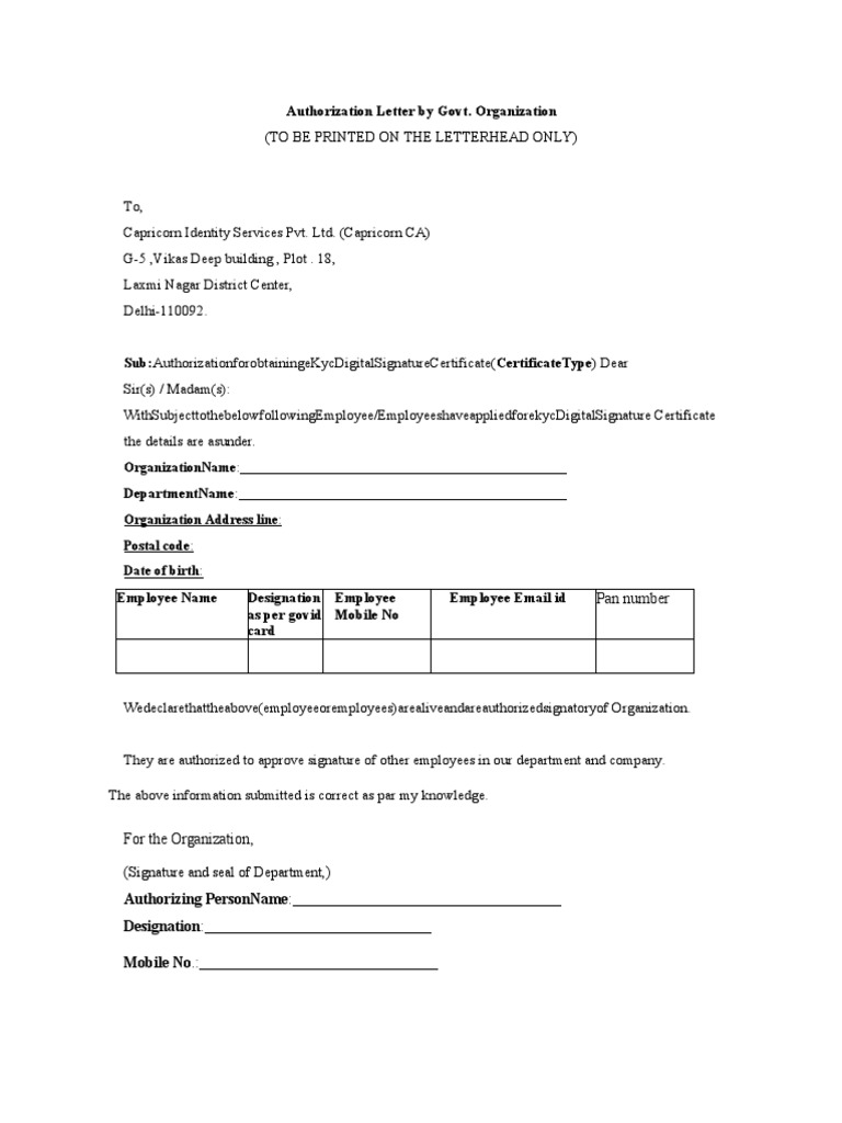 Govt-Authorization-letter-format For Ekyc Applicant | PDF