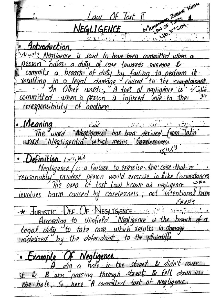LAW OF TORT NOTES 3rd SEMESTER | PDF