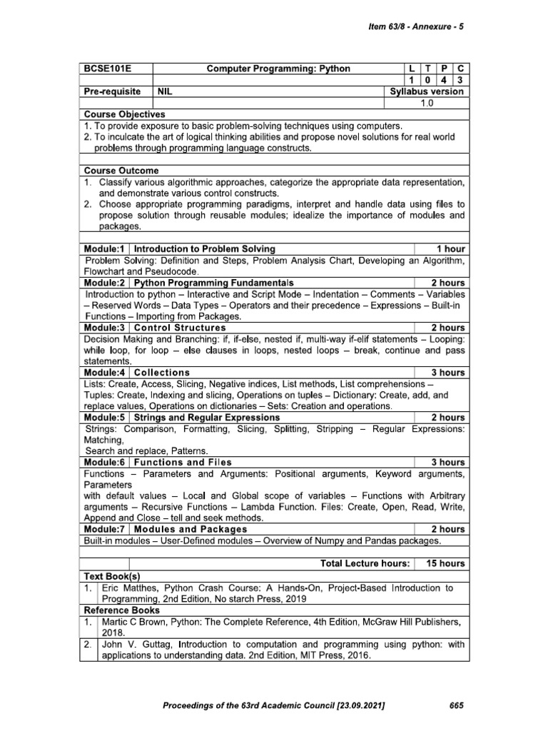 Bcse101e Computer-Programming - Python Eth 1.0 67 Bcse101e 63 Acp | PDF