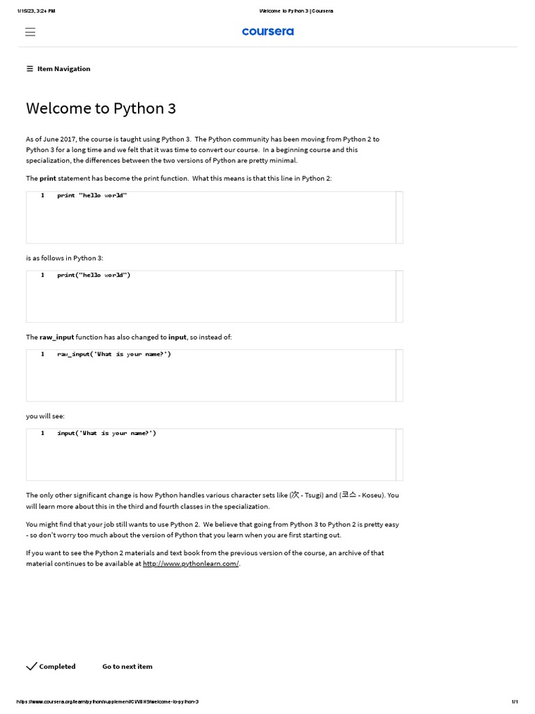 Welcome To Python 3 - Coursera | PDF
