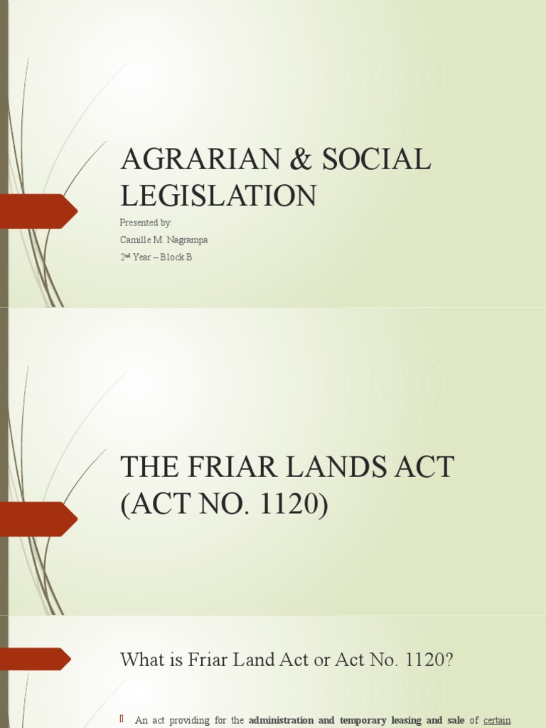 Friar Land Act or Act No. 1120 | PDF