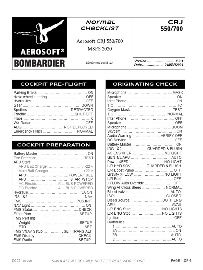 CRJ 550-700 Normal Checklist | PDF | Takeoff | Landing Gear