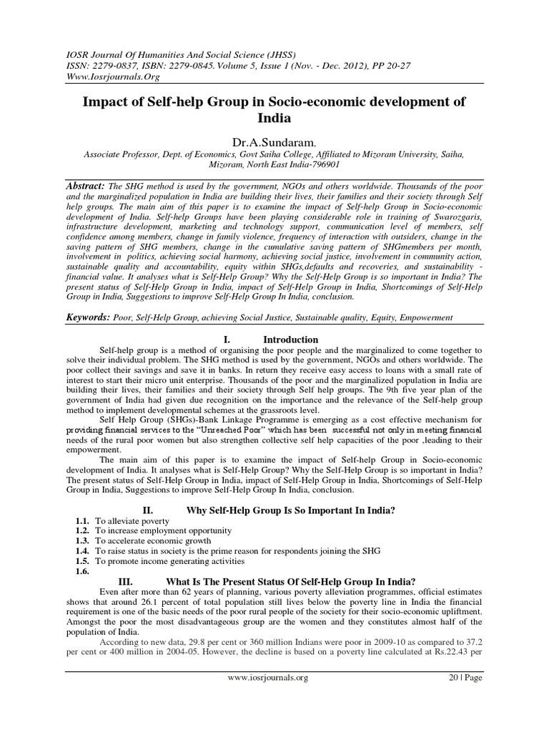 Impact of Self-Help Group in Socio-Economic Development of India | PDF
