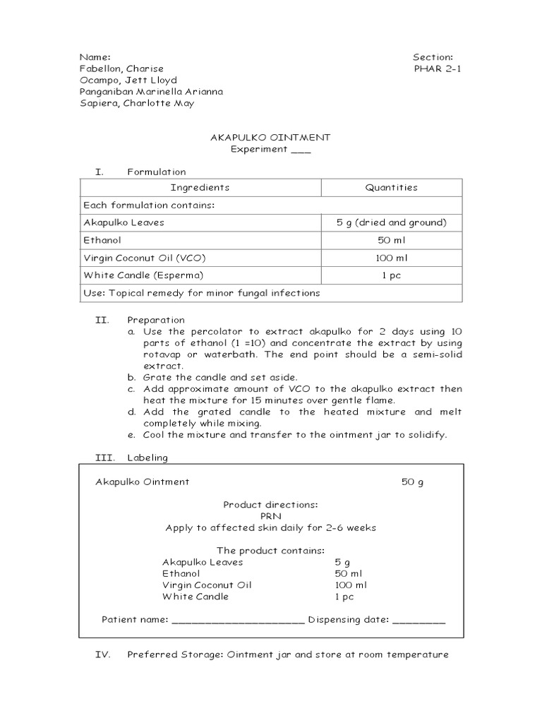 Akapulko Ointment | PDF
