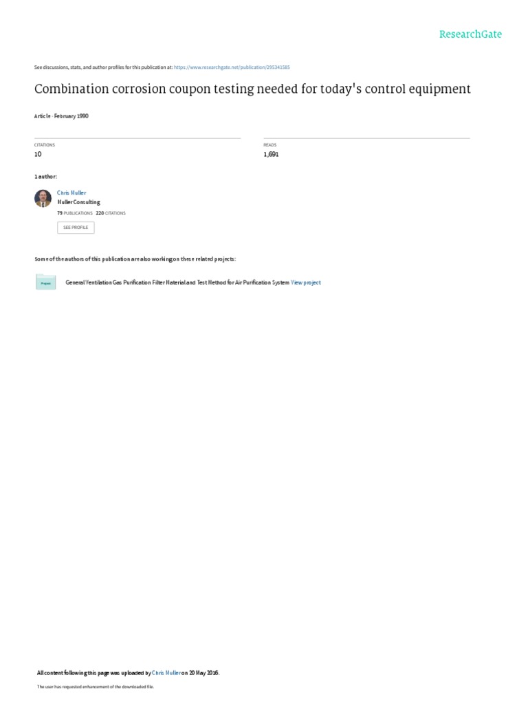 Combination Corrosion Coupon Testing Needed For To Days Control ...