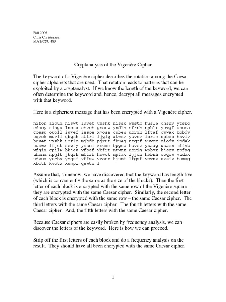 Vigenere Cryptanalysis | PDF | Military Communications | Computer Security Exploits