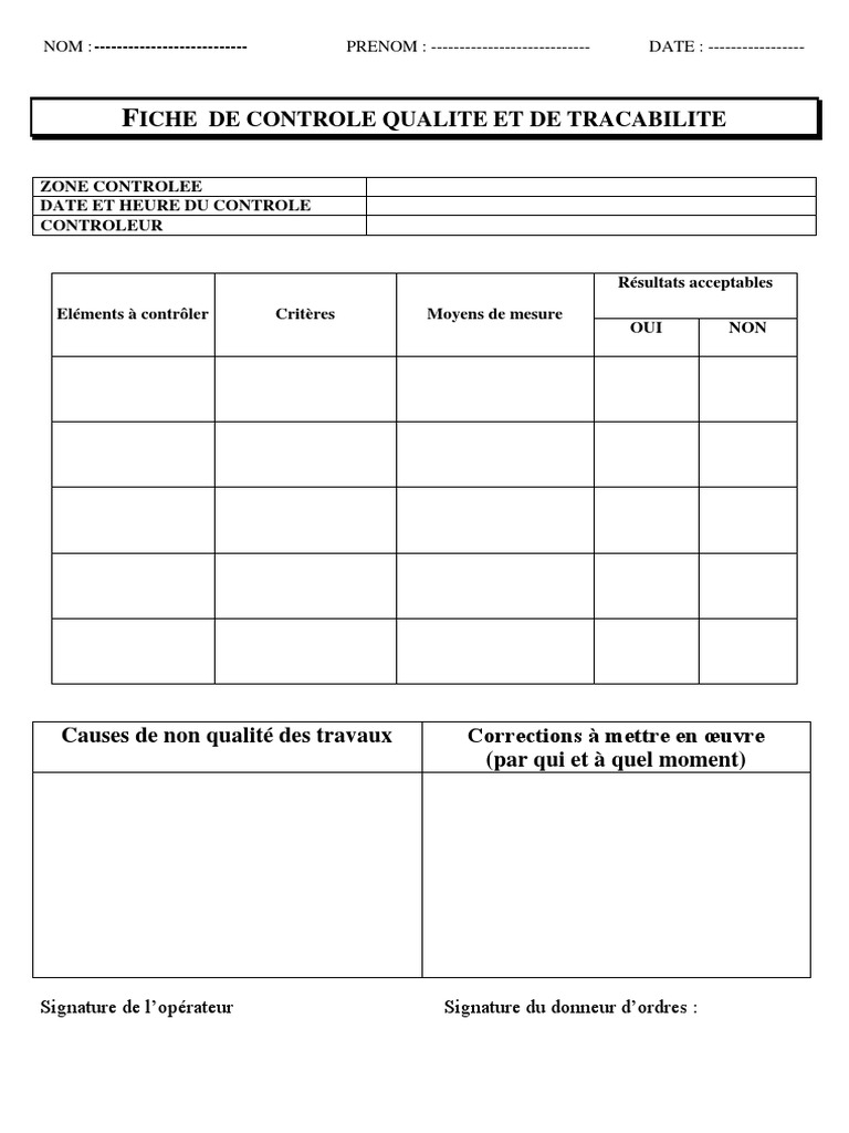 Fiche de Tracabilite Du Controle Qualite | PDF