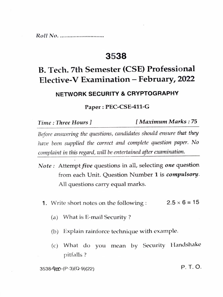 7th sem Ques Paper | PDF | Cyberwarfare | Security