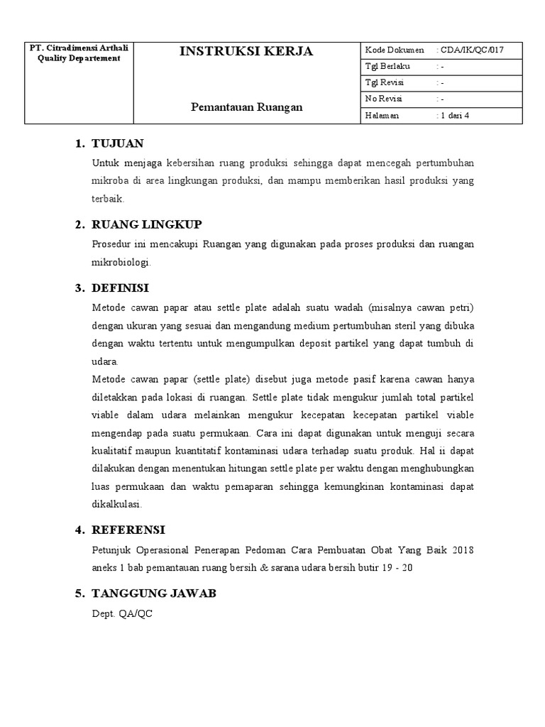 Instruksi Kerja Pemantauan Ruangan | PDF