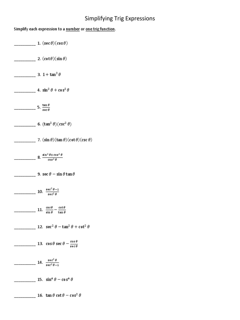 Simplifying Trig Expressions With Key Pdf Ajedrez