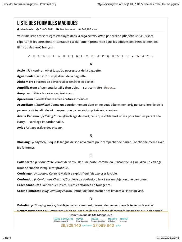 Liste Des Formules Magiques | PDF | Fantaisie | Harry Potter