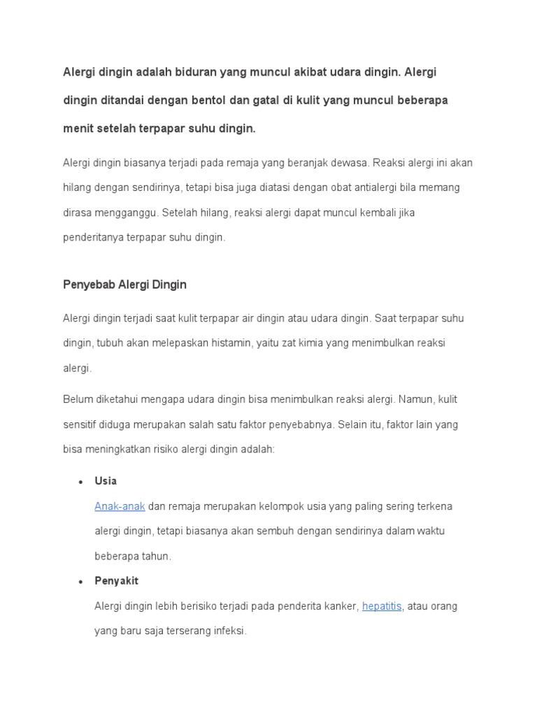 Gejala dan Penyebab Alergi Dingin | PDF