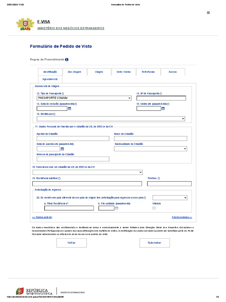 Formulário de Pedido de Visto PORTUGAL ONLIGNE 2 | PDF