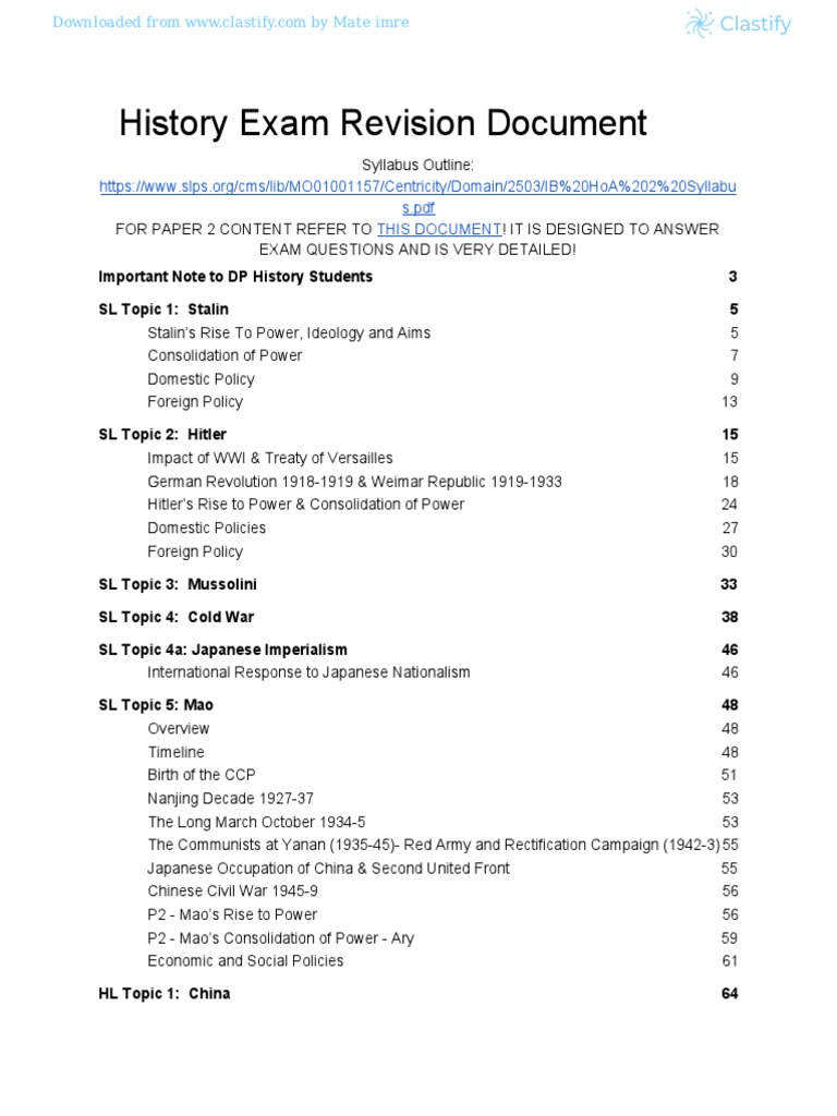 HL History All Units Notes m22 | PDF | Weimar Republic | Joseph Stalin