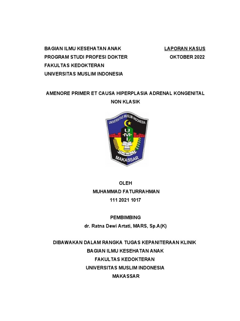 Laporan Kasus Amenore Primer Et Causa Hiperplasia Adrenal Kongenital ...