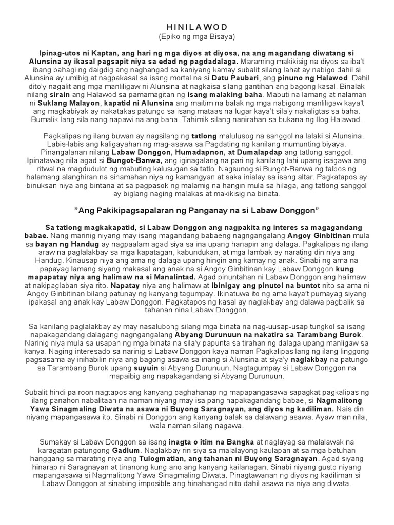 HINILAWOD - Epiko NG Mga Bisaya | PDF