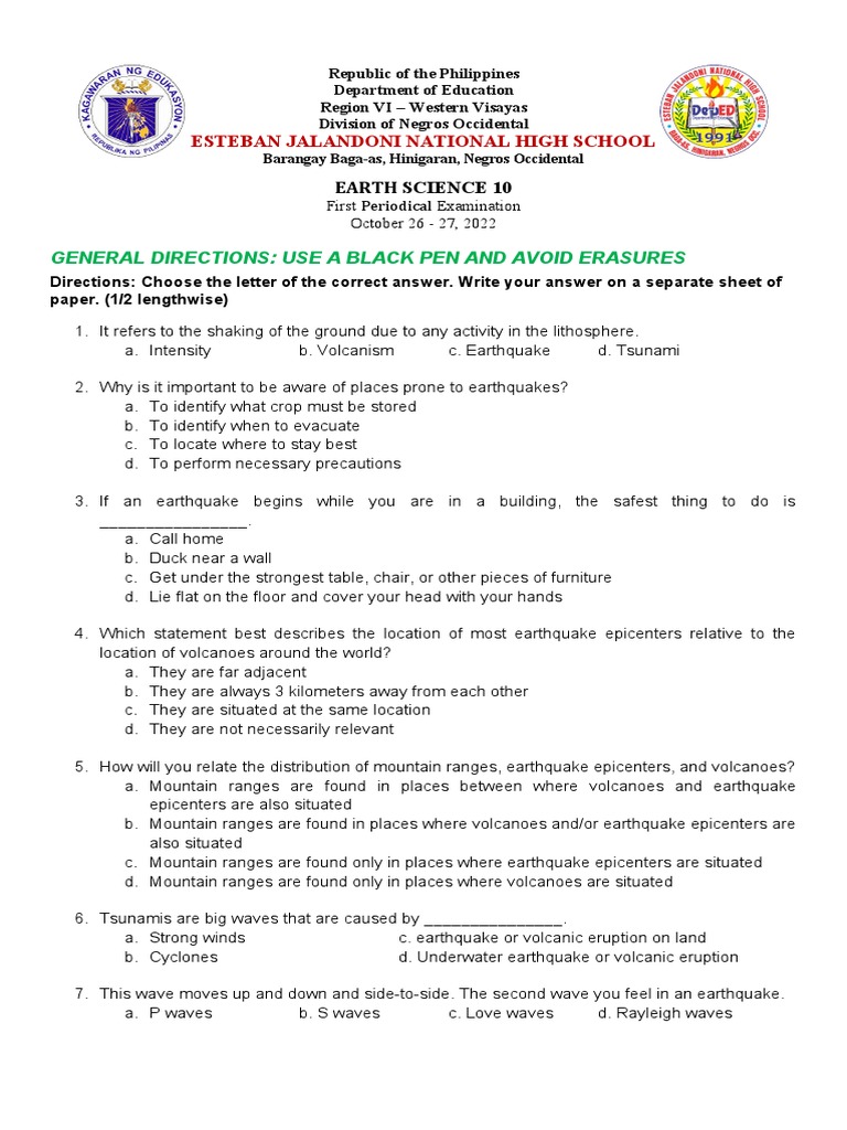 Science 10 - First Periodical Exam | PDF | Plate Tectonics | Volcano