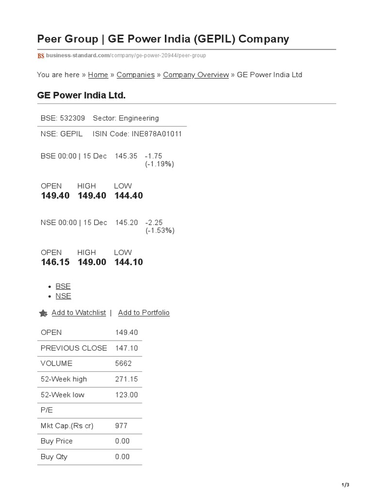 GE Power India Ltd. Peer Group Analysis | PDF | Service Companies ...