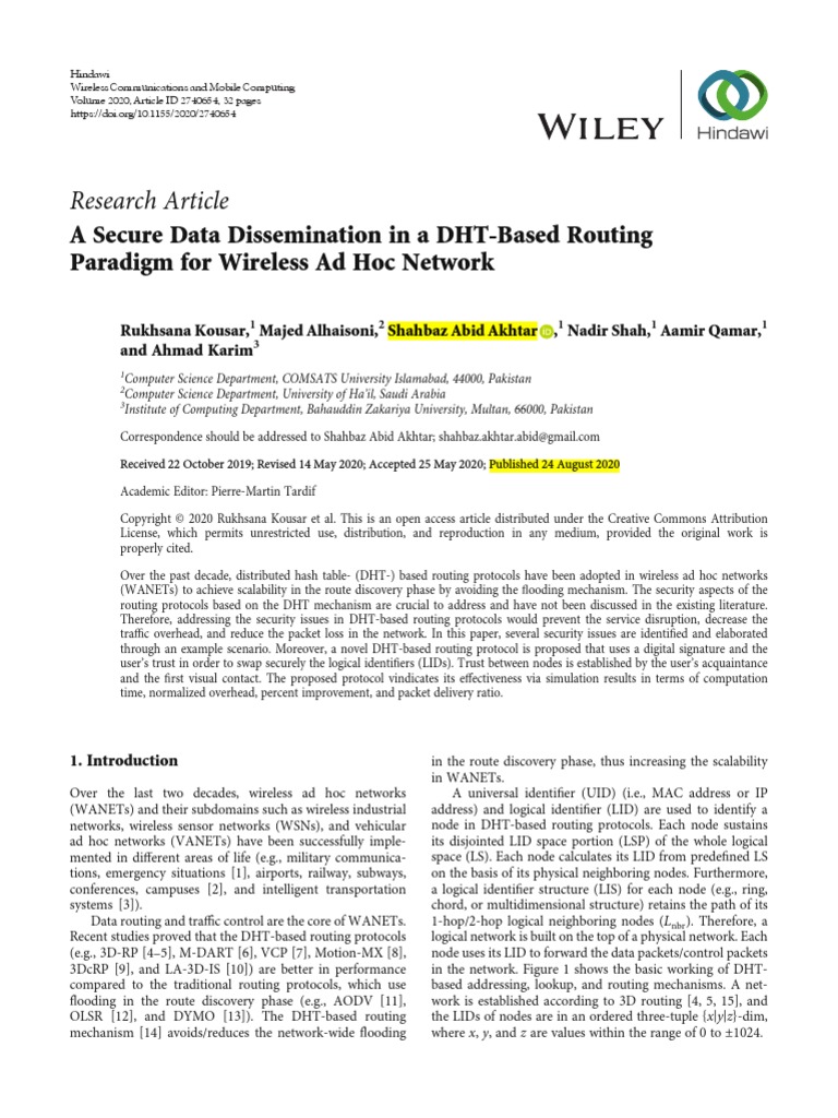A Secure Data Dissemination In A Dht Based Routing Paradigm For Wireless Ad Hoc Network