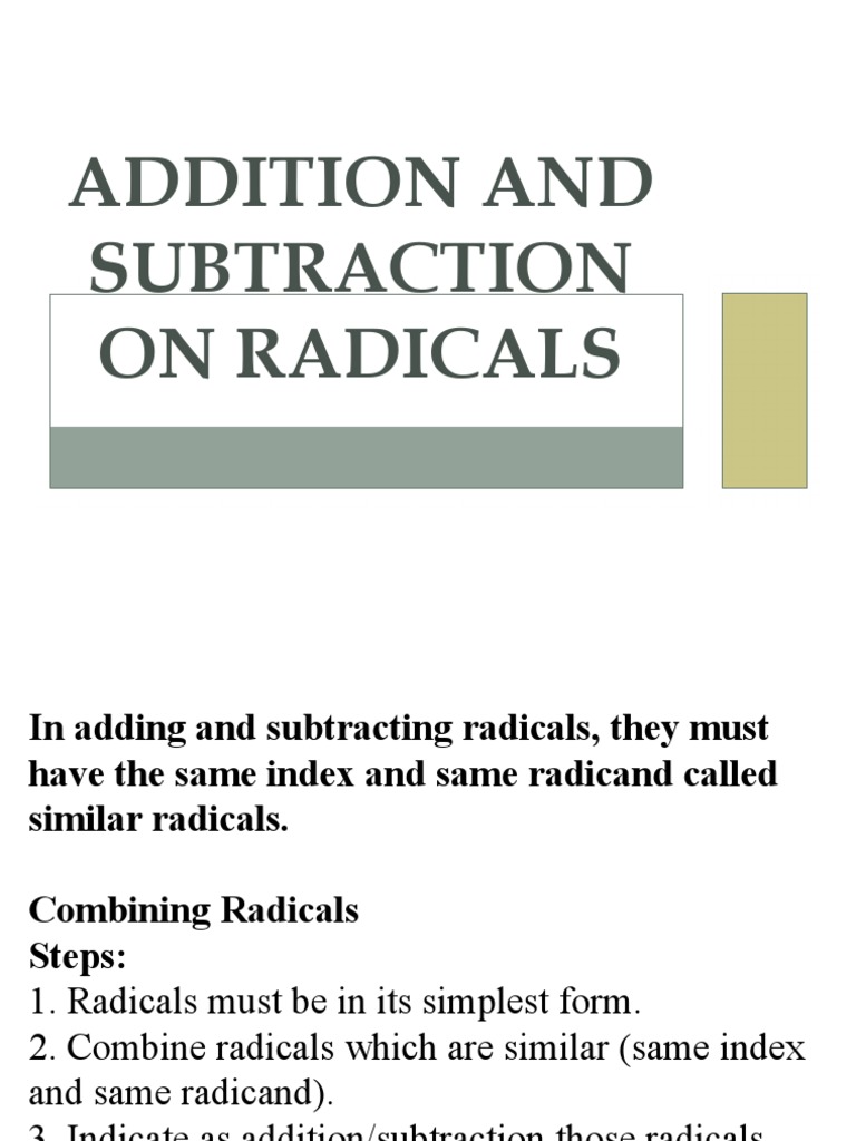 R ADDITION AND SUBTRACTION OF Radicals | PDF