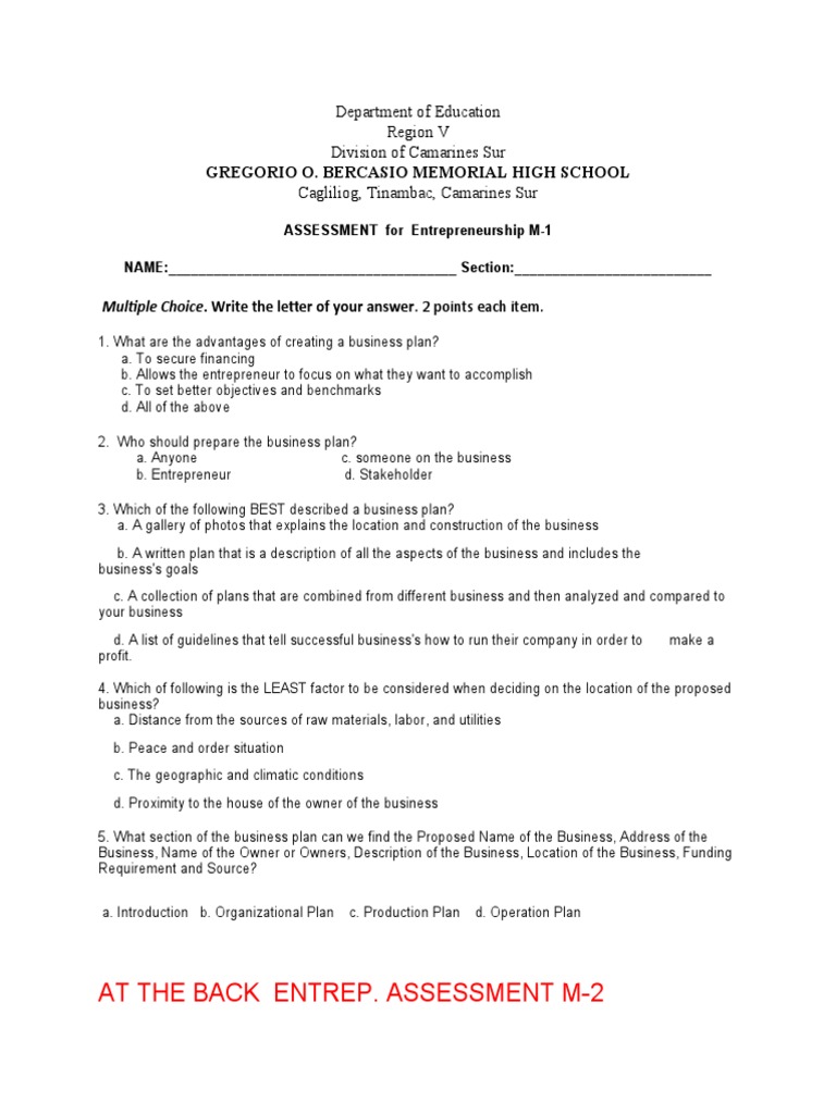 Entrep - Assessment M-1 | PDF